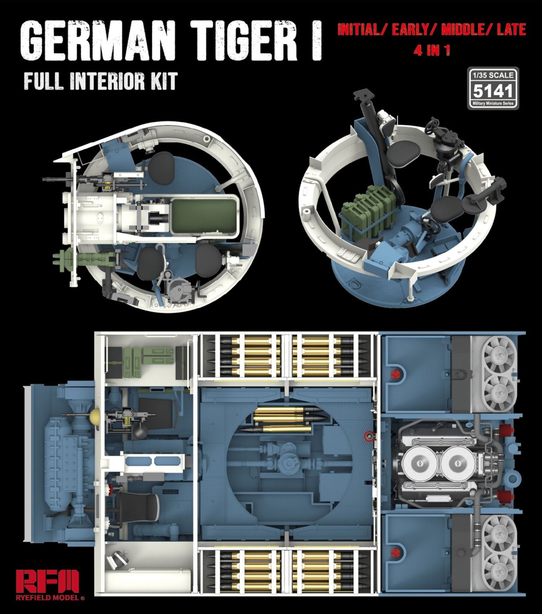 Tiger I (full interior, initial/early/middle/late) 1:35 Rye Field Model ...