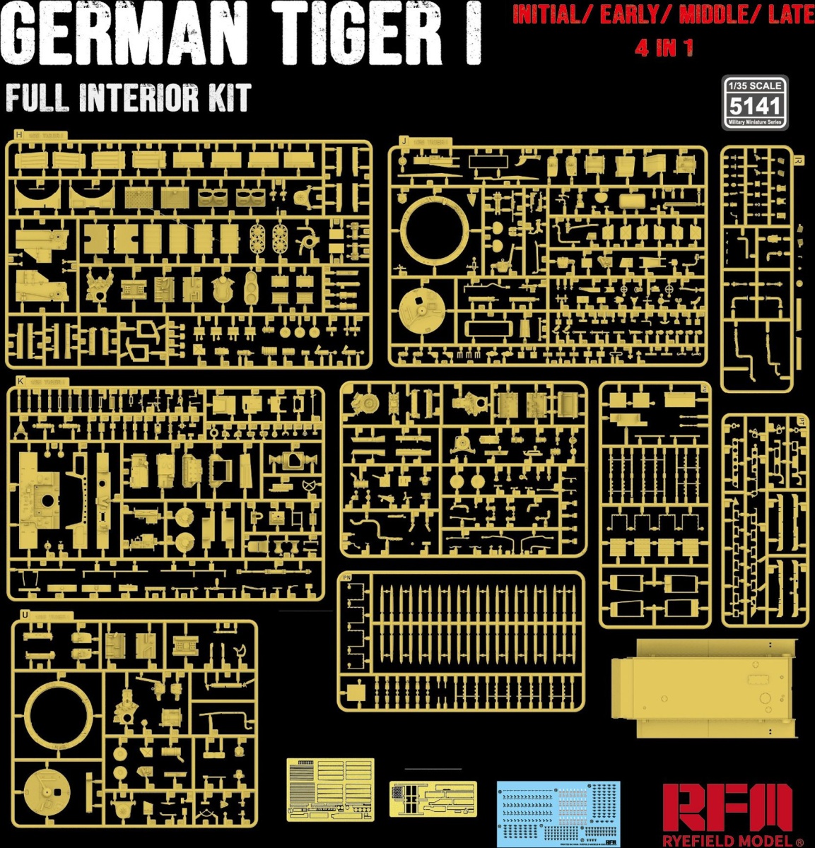 Tiger I (full interior, initial/early/middle/late) 1:35 Rye Field Model ...